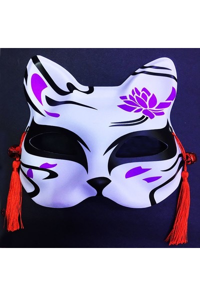 Renklidükkan Püsküllü Plastik Kedi Maskesi Mor