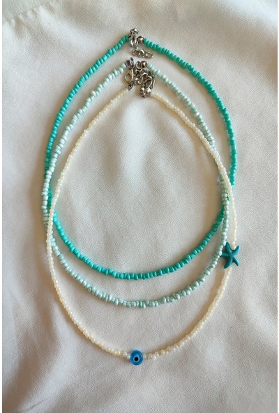 Atl Nazar,yıldız Mavi Kum Boncuk Kolye Seti Atl Nazar,yıldız Mavi Kum Boncuk Kolye Seti