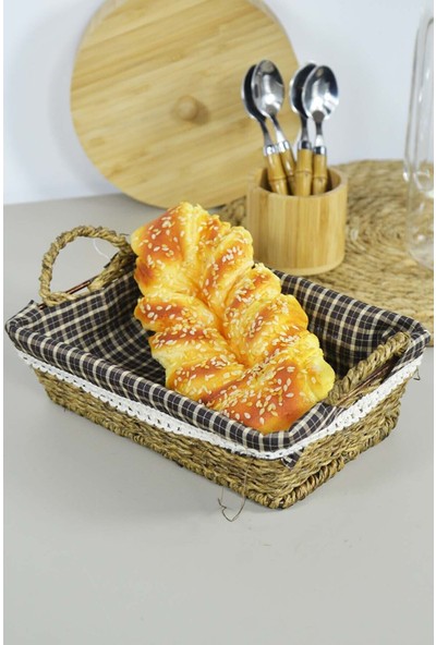 Gülruli Hasır Ekmek Sepeti Kare Küçük