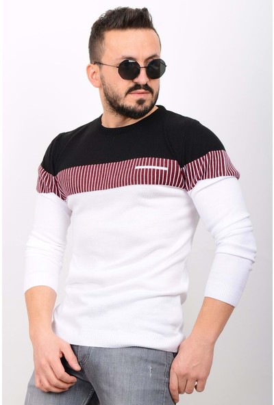 Edwox Erkek Slim Fit Triko Bisiklet Yaka Kazak Beyaz TR151 Edwox Erkek Slim Fit Triko Bisiklet Yaka Kazak Beyaz TR151