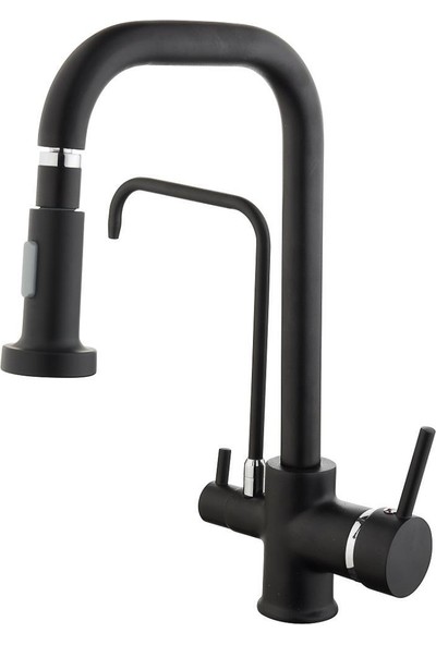 Vilas Madrid Su Arıtma 3 Çıkışlı Siyah Krom Mutfak Evye Bataryası
