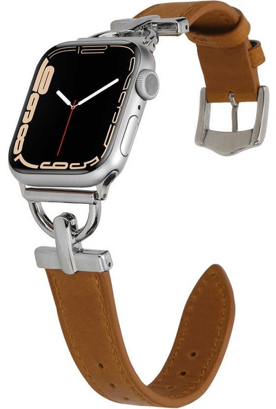 Coverzone Apple Watch 6 44MM Ile Uyumlu Mendy Metal Deri Kordon Kahverengi Coverzone Apple Watch 6 44MM Ile Uyumlu Mendy Metal Deri Kordon Kahverengi