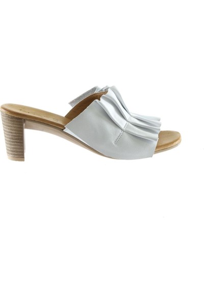 Bueno Shoes Beyaz Deri Kadın Topuklu Terlik