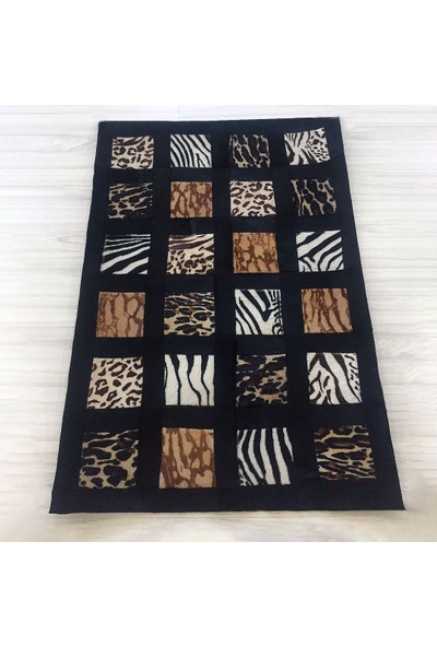 Leatinn Desenli Siyah Deri Yolluk Halı