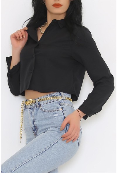 Modaymış Crop Gömlek Siyah - 268.1247. Modaymış Crop Gömlek Siyah - 268.1247.