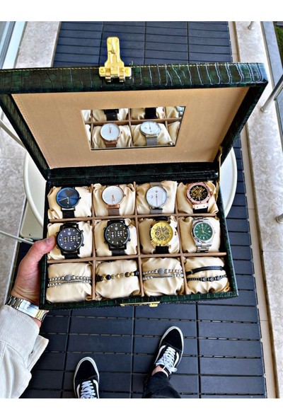 Watchofroyal Volante Yeşil 12'li Saat ve Aksesuar Çantası