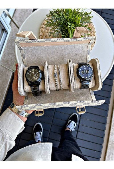 Watchofroyal Jura White 3'lü Saat ve Aksesuar Çantasi