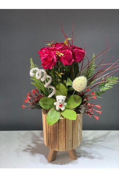 Hucendi Yapay Dekoratif Kırmızı Saksı