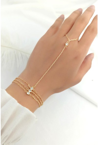 Üç Sıra Taşlı Zincir Şahmeran Bileklik TRBILEK7954
