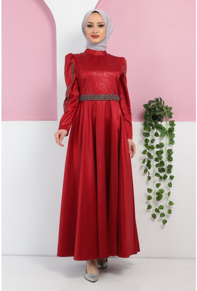 Moda Mihram Yakma Desenli Taşlı Abiye Bordo Moda Mihram Yakma Desenli Taşlı Abiye Bordo