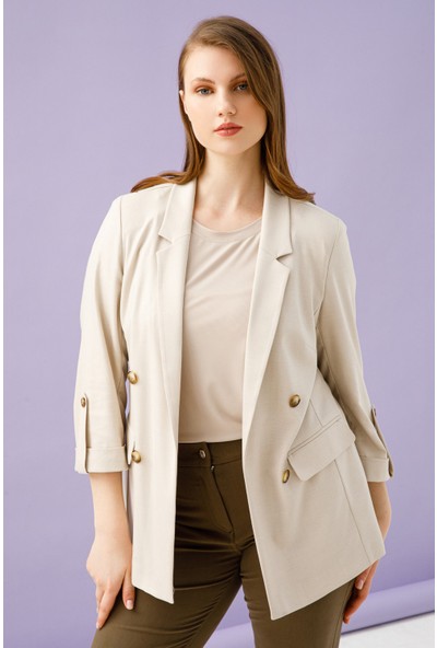 Ekol Kadın Duble Kol Süs Düğmeli Ceket 6055532 Taş