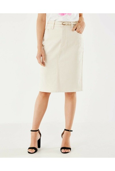 Sıla'nın Butiği Yırtmaç Detaylı Düğmeli Kot Etek