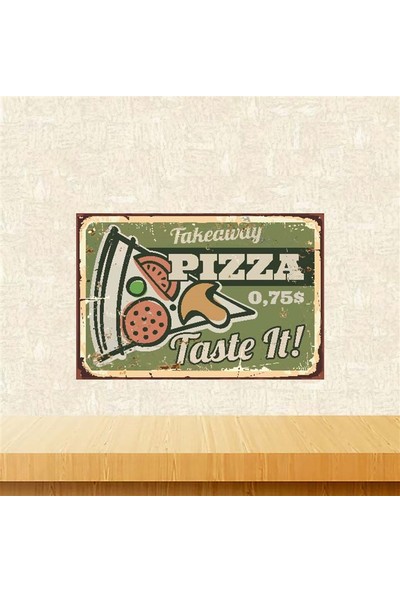 Pizza 20-30 cm Retro Ahşap Poster TKFX4038