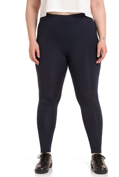 Disentis Modest Büyük Beden Beli Lastikli Bilek Hizasında Lacivert Bayan Tayt