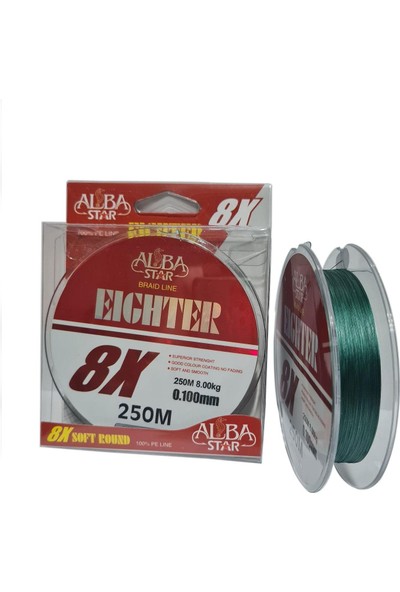 Albastar Eighter 8x Yeşil Ip Misina GREEN-0.16MM - 250M - 17.5kg Albastar Eighter 8x Yeşil Ip Misina GREEN-0.16MM - 250M - 17.5kg