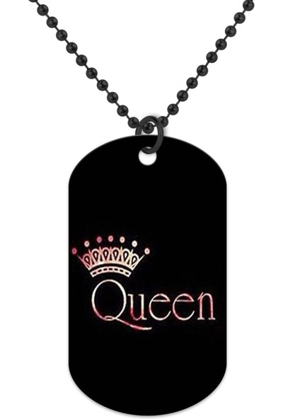 Rowalsi Queen Baskılı Siyah Zincirli Künye/kolye TYT1752