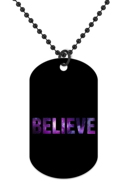 Rowalsi Believe Baskılı Siyah Zincirli Künye/kolye TYT1456