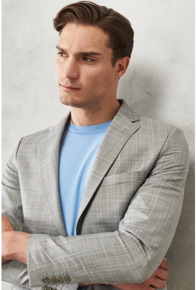 Altınyıldız Classics Erkek Gri-Mavi Ekstra Slim Fit Dar Kesim Mono Yaka Kareli Klasik Takım Elbise Altınyıldız Classics Erkek Gri-Mavi Ekstra Slim Fit Dar Kesim Mono Yaka Kareli Klasik Takım Elbise