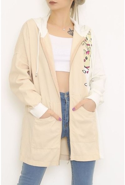 Kedi Baskılı Gabardin Ceket Bej - 8961.1367. Kedi Baskılı Gabardin Ceket Bej - 8961.1367.