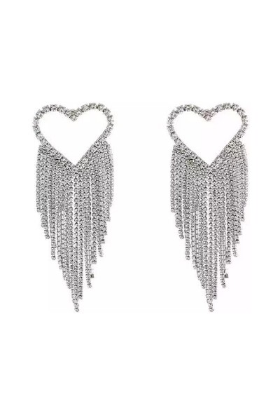 Shlxy Beyaz Kadın Moda Uzun Püskül Küpe Kalp Rhinestone Düğün Kolye Kristal Küpe Takı Shlxy Beyaz Kadın Moda Uzun Püskül Küpe Kalp Rhinestone Düğün Kolye Kristal Küpe Takı