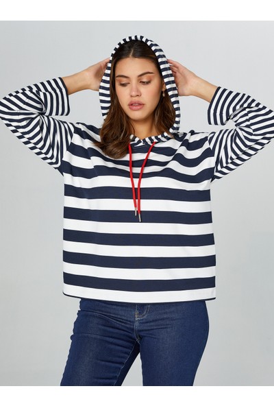 Faik Sönmez Çizgili Kapişonlı Sweatshirt 64536