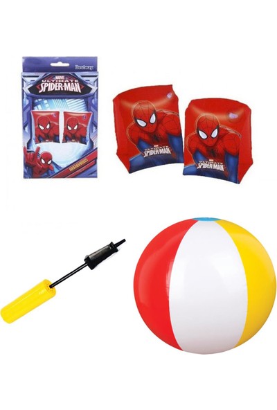 Bestway Lisanslı Spiderman Kolluk, Deniz Topu ve Şişirme Pompa Seti Bestway Lisanslı Spiderman Kolluk, Deniz Topu ve Şişirme Pompa Seti