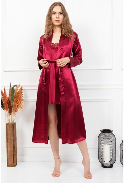 EXCLUSIVE Giona Saten 2´li Bordo Gecelik Sabahlık Takımı 260 EXCLUSIVE Giona Saten 2´li Bordo Gecelik Sabahlık Takımı 260