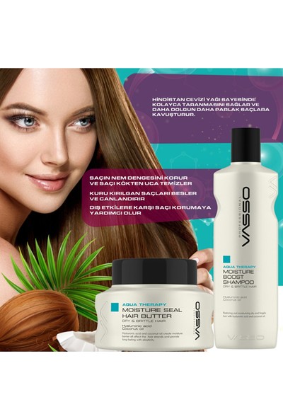 Vasso Kuru ve Kırılgan Saçlar Için Hindistan Cevizi Yağlı Nem Bakımı Seti Aqua Therapy Aquasetbakım1 Vasso Kuru ve Kırılgan Saçlar Için Hindistan Cevizi Yağlı Nem Bakımı Seti Aqua Therapy Aquasetbakım1