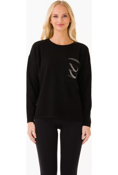 Sogo Ceplı Zıncır Aksesuarlı Bısıklet Yaka Kazak Sogo Ceplı Zıncır Aksesuarlı Bısıklet Yaka Kazak