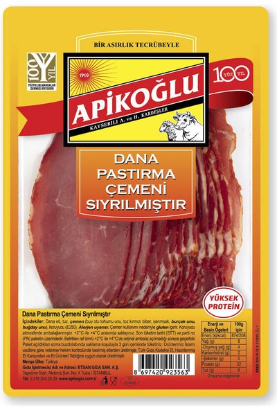 Apikoğlu Çemeni Sıyrılmış Dilimli Dana Kontrfile Pastırma 130 gr Apikoğlu Çemeni Sıyrılmış Dilimli Dana Kontrfile Pastırma 130 gr