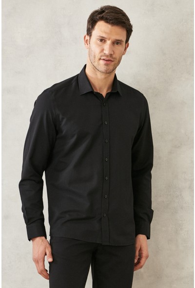 Altınyıldız Classıcs Erkek Siyah Slim Fit Dar Kesim Klasik Yaka Armürlü Gömlek Altınyıldız Classıcs Erkek Siyah Slim Fit Dar Kesim Klasik Yaka Armürlü Gömlek
