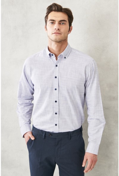 AC&Co / Altınyıldız Classics Erkek Koyu Lacivert Comfort Fit Rahat Kesim Düğmeli Yaka %100 Pamuk Flamlı Uzun Kollu Gömlek AC&Co / Altınyıldız Classics Erkek Koyu Lacivert Comfort Fit Rahat Kesim Düğmeli Yaka %100 Pamuk Flamlı Uzun Kollu Gömlek