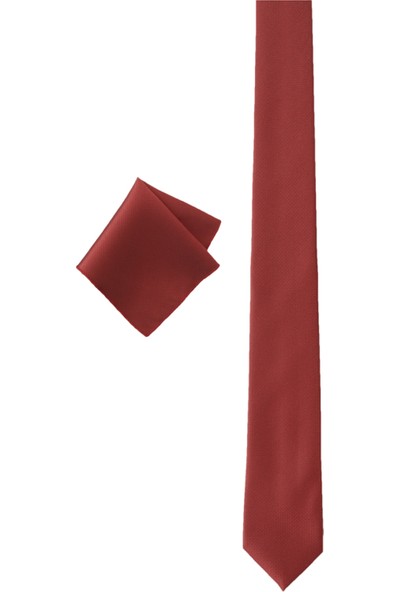 Altınyıldız Classics Standart Fit Düz Bordo Kravat-Mendil Set