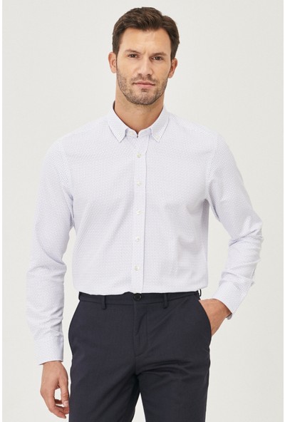 Ac&Co / Altınyıldız Classics Erkek Beyaz-Siyah Slim Fit Baskılı Gömlek Ac&Co / Altınyıldız Classics Erkek Beyaz-Siyah Slim Fit Baskılı Gömlek