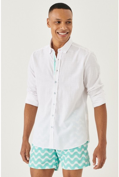 AC&Co / Altınyıldız Classics Slim Fit Pamuk Düğmeli Yaka Flamlı Casual Gömlek AC&Co / Altınyıldız Classics Slim Fit Pamuk Düğmeli Yaka Flamlı Casual Gömlek