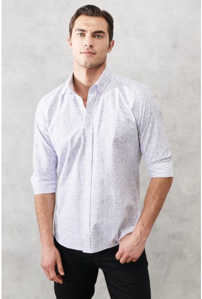 AC&Co / Altınyıldız Classics Erkek Gri Slim Fit Dar Kesim Düğmeli Yaka Baskılı Gömlek AC&Co / Altınyıldız Classics Erkek Gri Slim Fit Dar Kesim Düğmeli Yaka Baskılı Gömlek