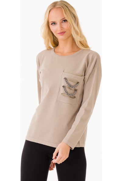 Ceplı Zıncır Aksesuarlı Bısıklet Yaka Kazak