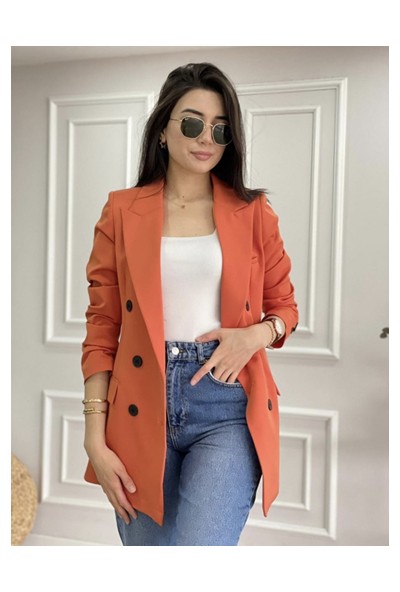 Lonti Grup Kadın Kiremit Düğme Detaylı Astarlı Kruvaze Blazer Ceket Lonti Grup Kadın Kiremit Düğme Detaylı Astarlı Kruvaze Blazer Ceket