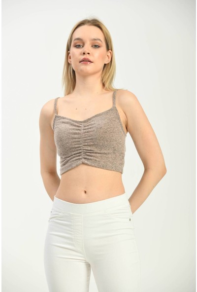 Moviment Bej Önü Büzgülü Askılı Büstiyer