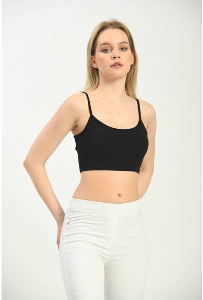 Moviment Siyah Crop Askılı Örme Büstiyer