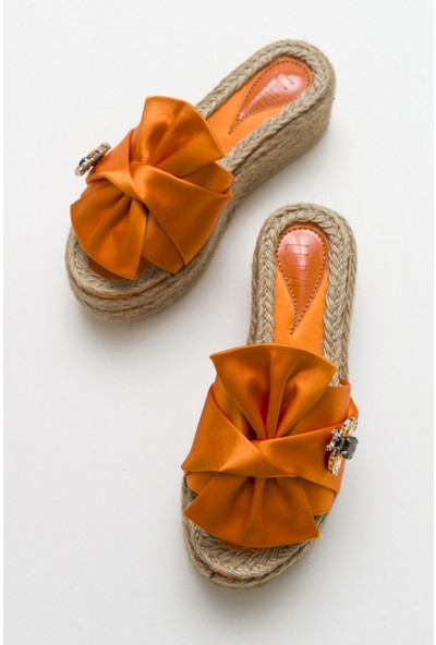 Luvi T02 Turuncu Saten Taşlı Kadın Terlik