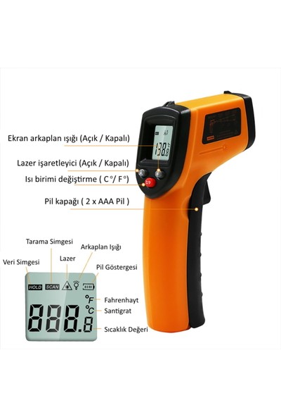 Bonevas GM320 Infrared Lazer Kızılötesi Termometre Temassız Isı Ölçer Bonevas GM320 Infrared Lazer Kızılötesi Termometre Temassız Isı Ölçer