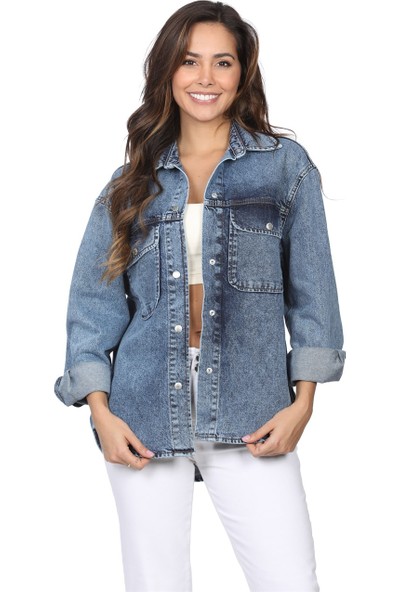 Whitney Kadın Cepli Mavi Jean Gömlek Whitney Kadın Cepli Mavi Jean Gömlek