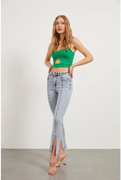 Yırtmaçlı Kar Yıkama Jean Pantolon