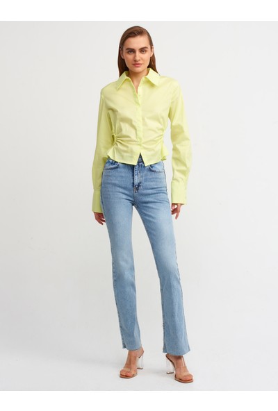 Dilvin 50148 Pencere Detaylı Poplin Gömlek-Lime