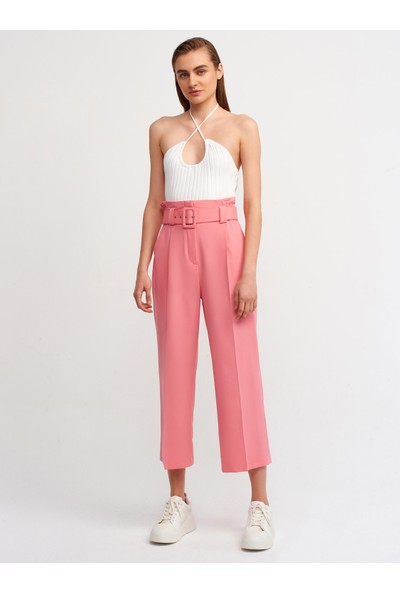 Dilvin 70507 Kemerli Bel Lastikli Pantolon-Nar Çiçeği Dilvin 70507 Kemerli Bel Lastikli Pantolon-Nar Çiçeği