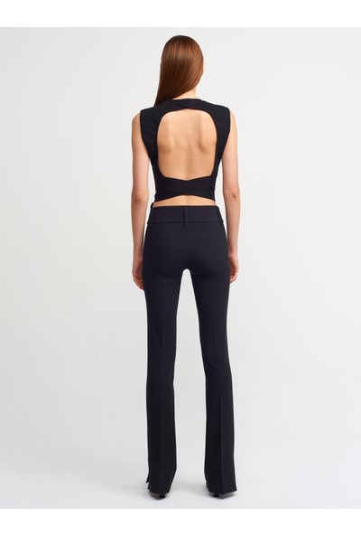 Dilvin 70509 Paçaları Yırtmaçlı Ispanyol Paça Pantolon-Siyah