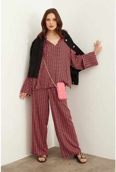 Gusto Retro Desen Pantolon - Pembe Gusto Retro Desen Pantolon - Pembe