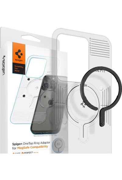 Spigen Apple iPhone 13 / iPhone 12 Serileri ile Uyumlu Magsafe Özelliği Kazandırma Aparatı Onetap Ring Adapter (Magsafe) Carbon - ACP03804