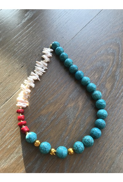 Melys Turkuaz Mercan Inci Gümüş Tasarım Kolye